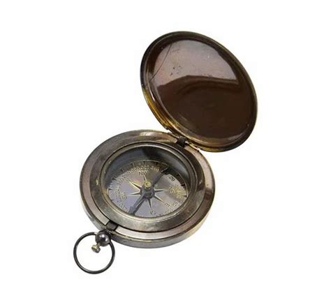 Collectible Vintage Brass Push Button Ship Pocket Compass Maritime T