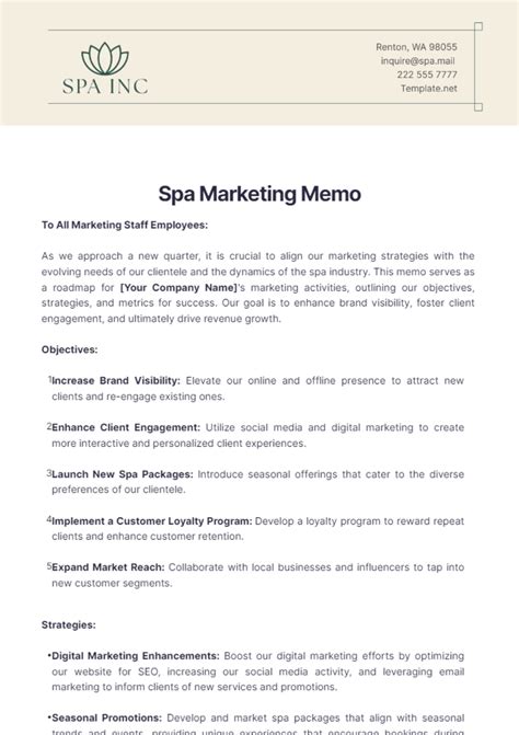 Free Spa Marketing Memo Template To Edit Online