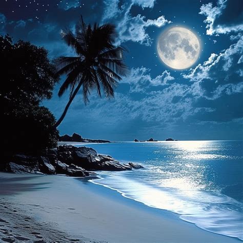 Moonlight Romantic Environment At The Beach Premium Ai Generated Image