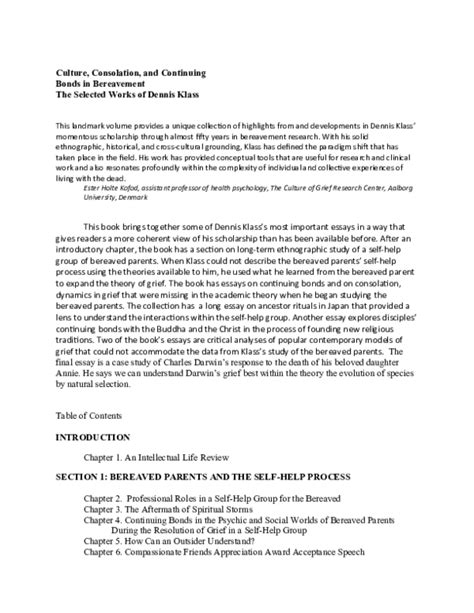 Doc Culture Consolation And Continuing Bonds In Bereavement The