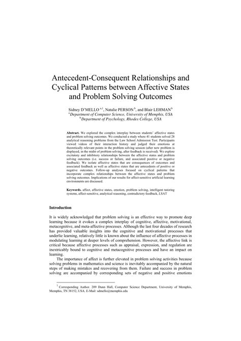 Pdf Antecedent Consequent Relationships And Cyclical Patterns Between Affective States And