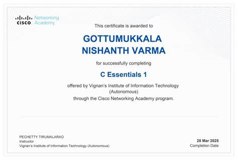 Cprogramming Cisconetacad Coding Computerscience Nishanth Varma Gottumukkala