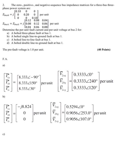solved 2 the zero positive and negative sequence bus