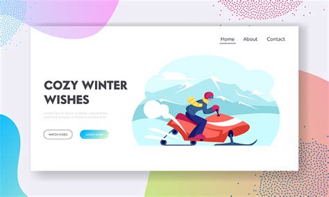 익스트림 스포츠 어드벤처 투어 웹사이트 랜딩 페이지 스노우 드리프트에 의해 타고 스노모빌 라이더 스키 마운틴 리조트 웹 페이지