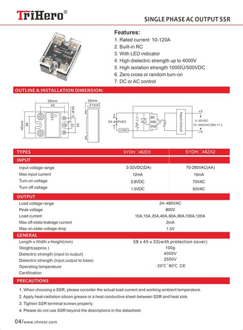 Aa Ssr 10a 15a 25a 40a 60a 80a 100a 120a Outputs 24 48vac Single Phase