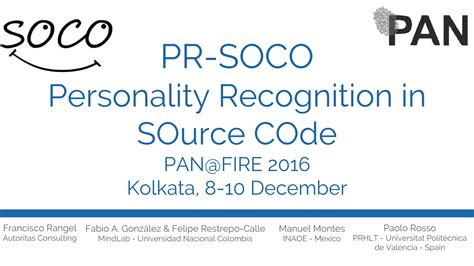 pr soco personality recognition in source code pan fire 2016 ppt
