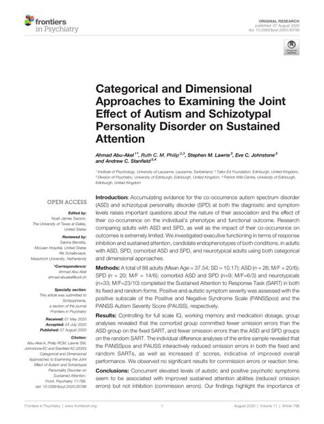 Pdf Categorical And Dimensional Approaches To Examining The Joint Effect Of Autism And