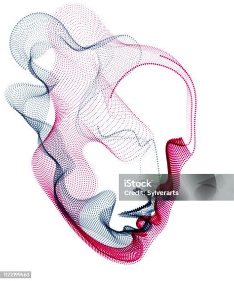 점선 입자 흐름 배열 물결 모양 라인 벡터 미래 스마트 기계의 전자 영혼으로 만든 인간의 머리의 아름다운 미래 지향적 인 그림