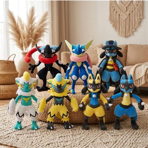 Pokemon Plush Toys Lucario Garchomp Greninja Zeraora Floragato Riolu