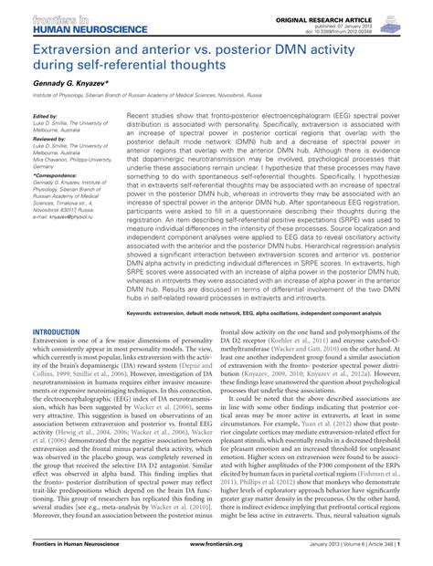 Pdf Extraversion And Anterior Vs Posterior Dmn Activity During Self