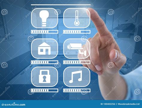 Hand Touching Smart Home Interface At Home Stock Illustration Illustration Of Device Counter
