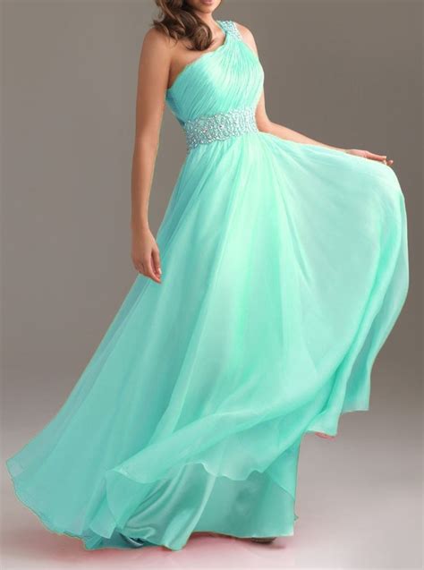 Elegant Empire One Shoulder Blue Prom Dress Light Turquoise Color