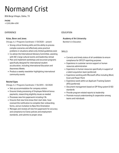 Programs Coordinator Resume Samples Velvet Jobs