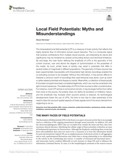 Pdf Local Field Potentials Myths And Misunderstandings