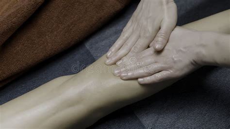 Close Up Of Professional Leg Massage At The Spa Salon Action Relaxing