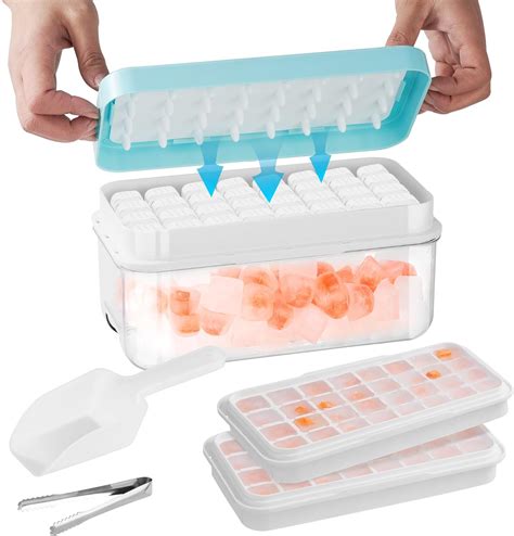 Bandeja Para Cubitos De Hielo Con Tapa Y Contenedor Molde De Silicona Para Cubitos De Hielo De