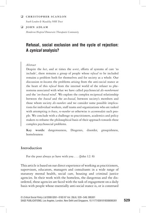 Pdf Refusal Social Exclusion And The Cycle Of Rejection A Cynical Analysis