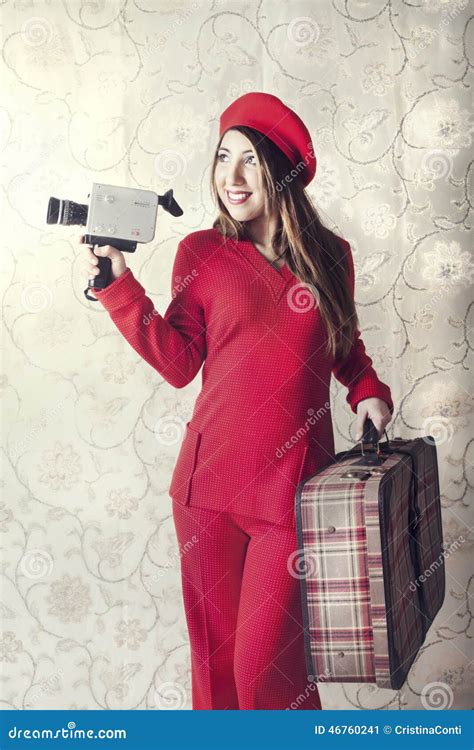 Woman Has Fun Filming With The Camera Stock Image Image Of Look 1940