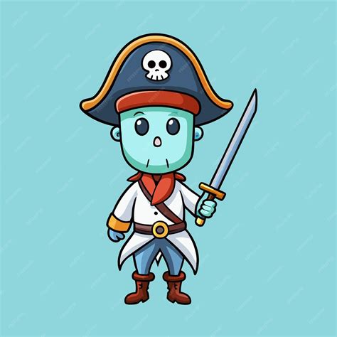 Cute Ghost Pirate Holding A Sword With An Icy Blue Cutlass Animation Premium Ai Generated Vector