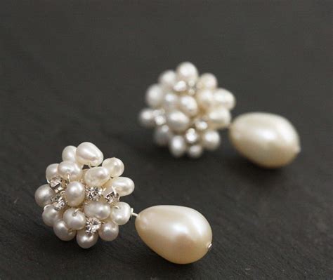 Rhinestone And Freshwater Pearl Cluster With Removable Teardrop Bridal
