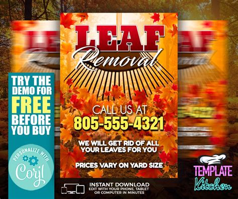Leaf Removal Flyer 5x7 Printable Template Digital Download Etsy