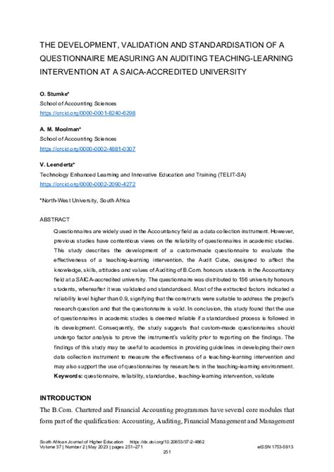 Pdf The Development Validation And Standardisation Of A Questionnaire Measuring An Auditing