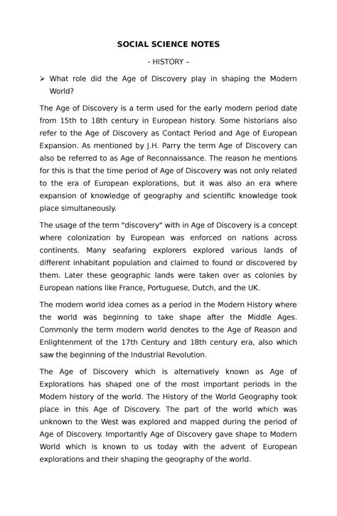 Social Science Notes SOCIAL SCIENCE NOTES HISTORY What Role