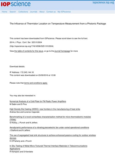 PDF The Influence Of Thermistor Location On Temperature Measurement From A Photonic Package