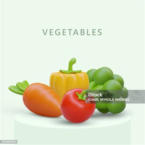 야채 농부 시장에 대한 광고 배너입니다 3d 당근 브로콜리 파프리카 토마토 3차원 형태에 대한 스톡 벡터 아트 및 기타 이미지