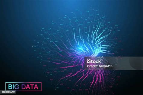 빅 데이터 시각화 기하학적 추상적 인 배경 시각적 정보 복잡성 미래 지향적 인포 그래픽 디자인 연결된 라인과 점 웨이브 흐름과 기술 배경 벡터 일러스트레이션 파도 패턴에