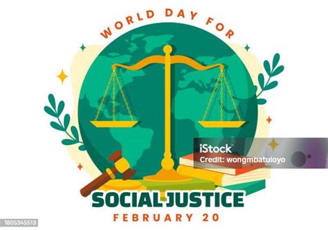 세계 사회 정의의 날 벡터 일러스트 레이 션 2 월 20 일 배경에 정의로운 관계와 불의 보호에 대 한 저울 또는 망치 Revolution에 대한 스톡 벡터 아트 및 기타