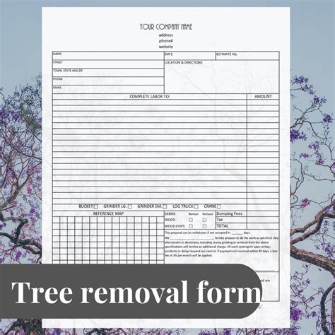 Tree Removal Service Work Order Invoice Business Form Template Digital Download Editable