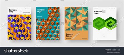 Premium Geometric Hexagons Poster Template Bundle Stock Vector Royalty