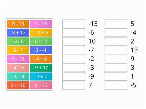 Add And Subtract Integers Match Up