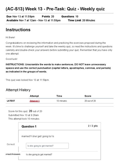 AC S13 Week 13 Pre Task Quiz Weekly Quiz Ingles IV 38451 AC S13 Week 13 Pre Task