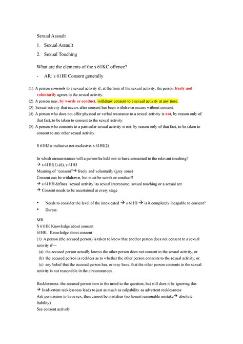 Sexual Assault Seminar Notes Sexual Assault Sexual Assault Sexual Touching What Are