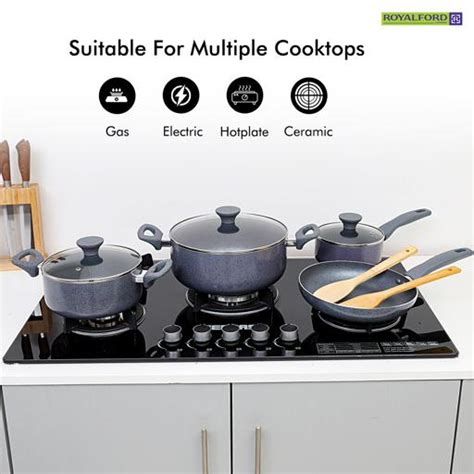 Buy Royalford 9pcs Iridescent Aluminium Cookware Set 3 Layer Coating