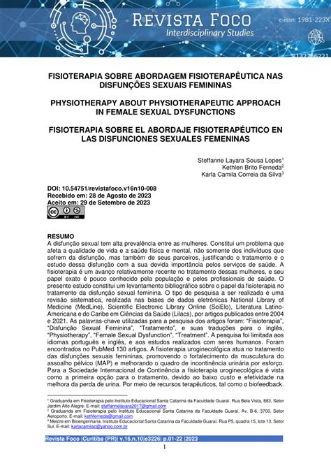 Pdf Fisioterapia Sobre Abordagem FisioterapÊutica Nas DisfunÇÕes