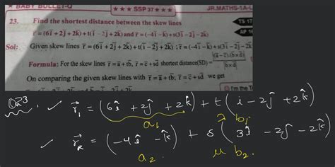 Find The Shortest Distance Between The Skew Lines Bar{r} 6 Bar{i} 2 B