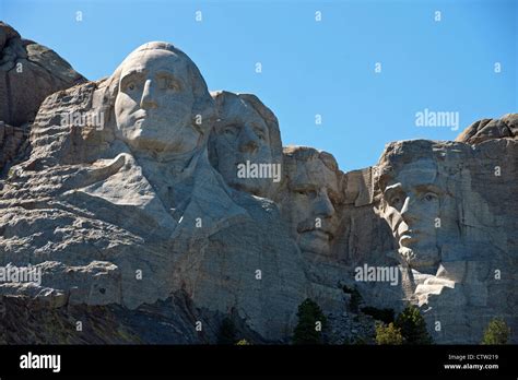 Detailed View Mt Rushmore With Sculptures Of Former Presidents George