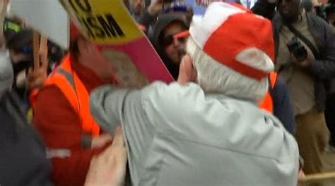 Elderly Trump Supporter Pushed To Ground During London Anti Trump