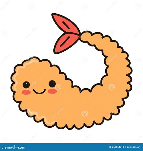 Tempura Shrimp Cute Kawaii Charcter Vector Illustration Traditional