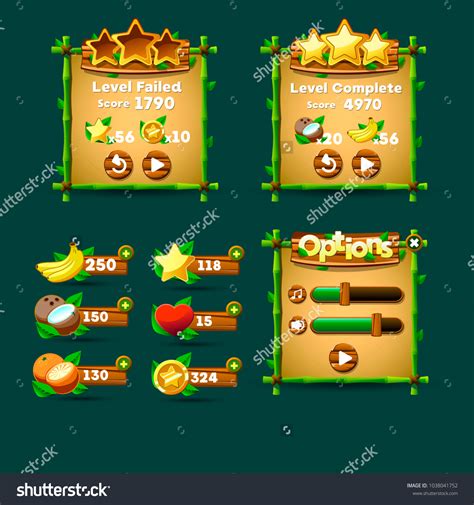 Game Interface Buttons Progress Bar Resource Stock Vector Royalty Free