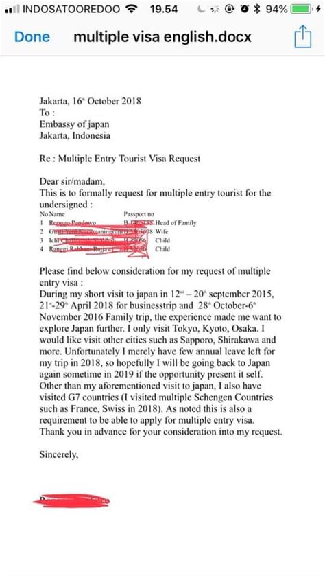 Contoh Surat Multiple Visa Jepang