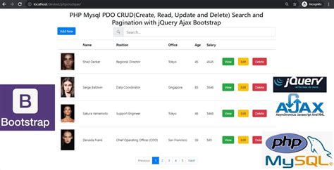 php mysql pdo crud create read update and delete search and pagination with jquery ajax