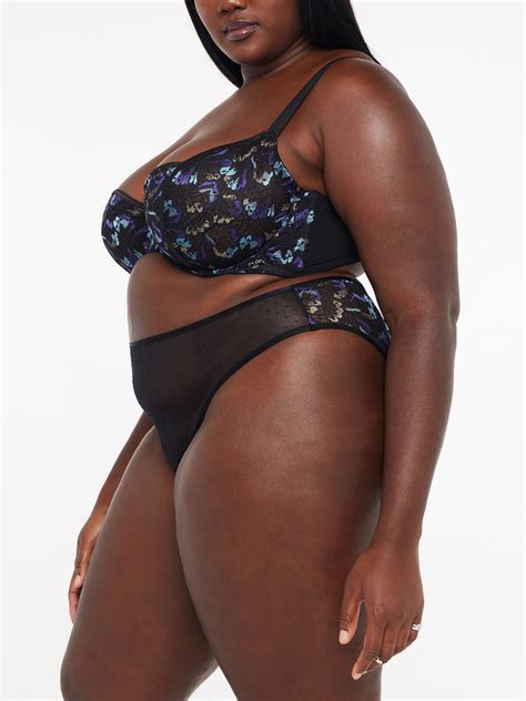 Butterfly Wings Lace And Mesh Crotchless Knickers In Black And Multi
