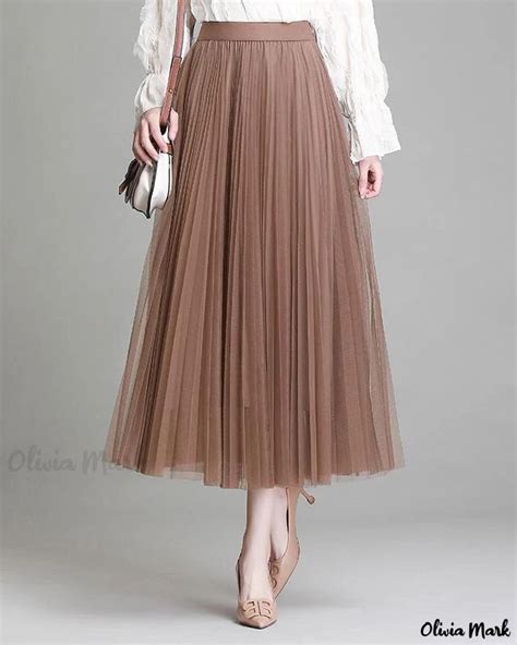 OliviaMark Elegant And Stylish High Waisted Long Pleated Mesh Skirt