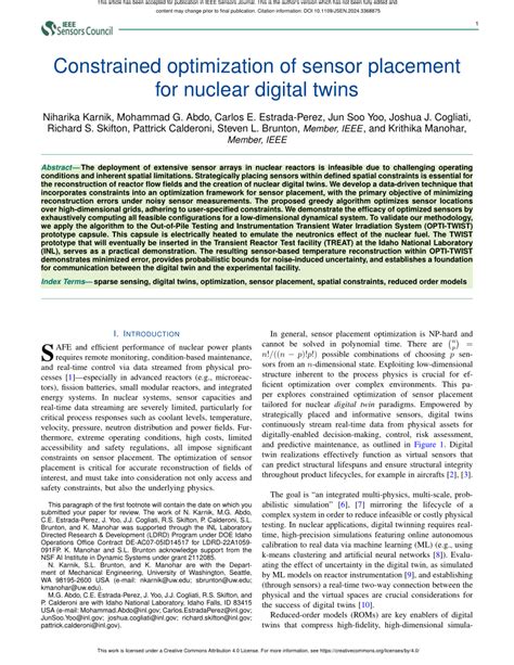 Pdf Constrained Optimization Of Sensor Placement For Nuclear Digital Twins