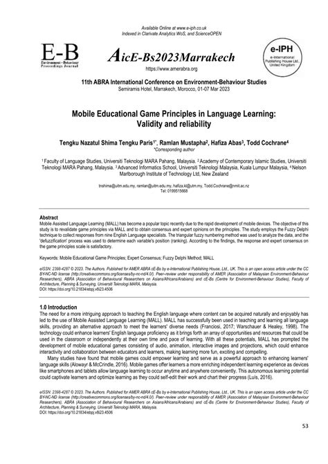 Pdf Mobile Educational Game Principles In Language Learning Validity