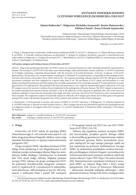 Pdf Cell Surface Antigens And Virulence Factors Of Escherichia Coli O157
